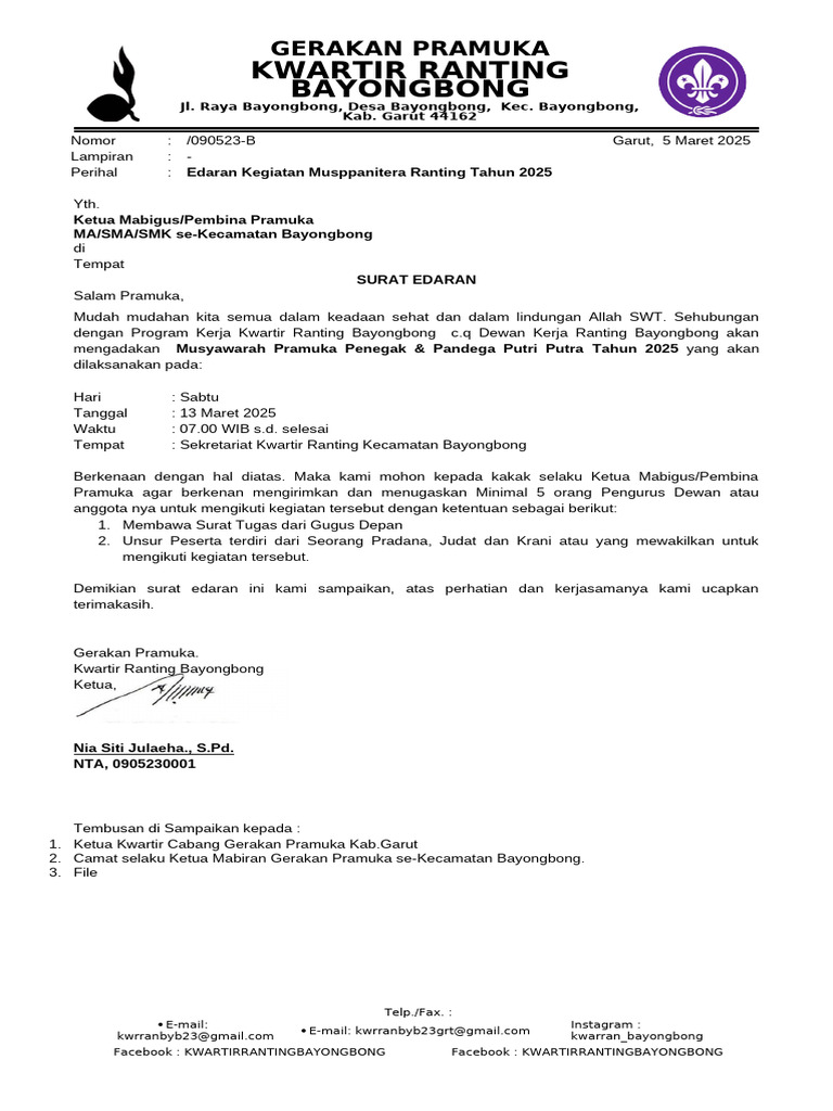 Edaran Musyawarah Pramuka 2025 Bayongbong | PDF