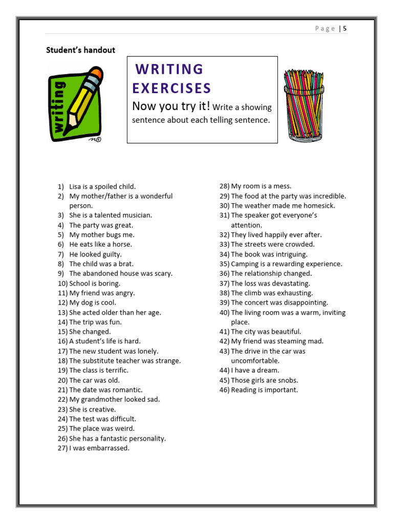 Show vs. Tell Writing Exercises | PDF