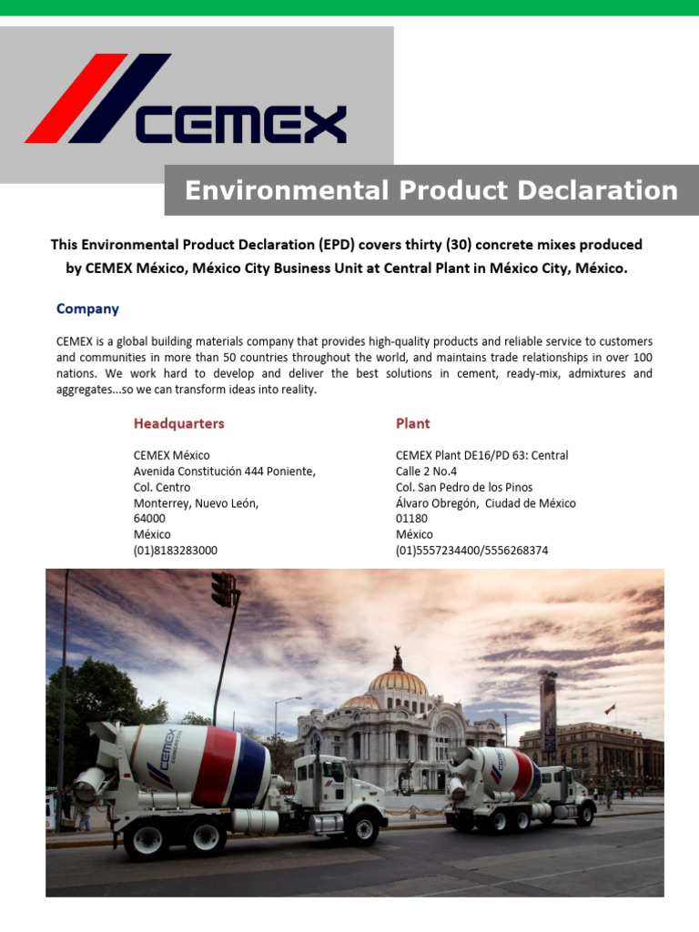 CEMEX Concrete Mixes EPD Overview | PDF | Life Cycle Assessment | Concrete
