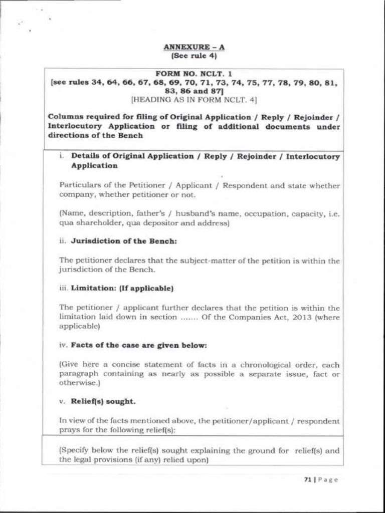 NCLT Form 1 Application Guidelines | PDF