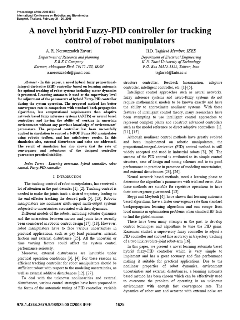 A novel hybrid Fuzzy-PID controller for tracking control of robot manipulators | PDF | Control ...