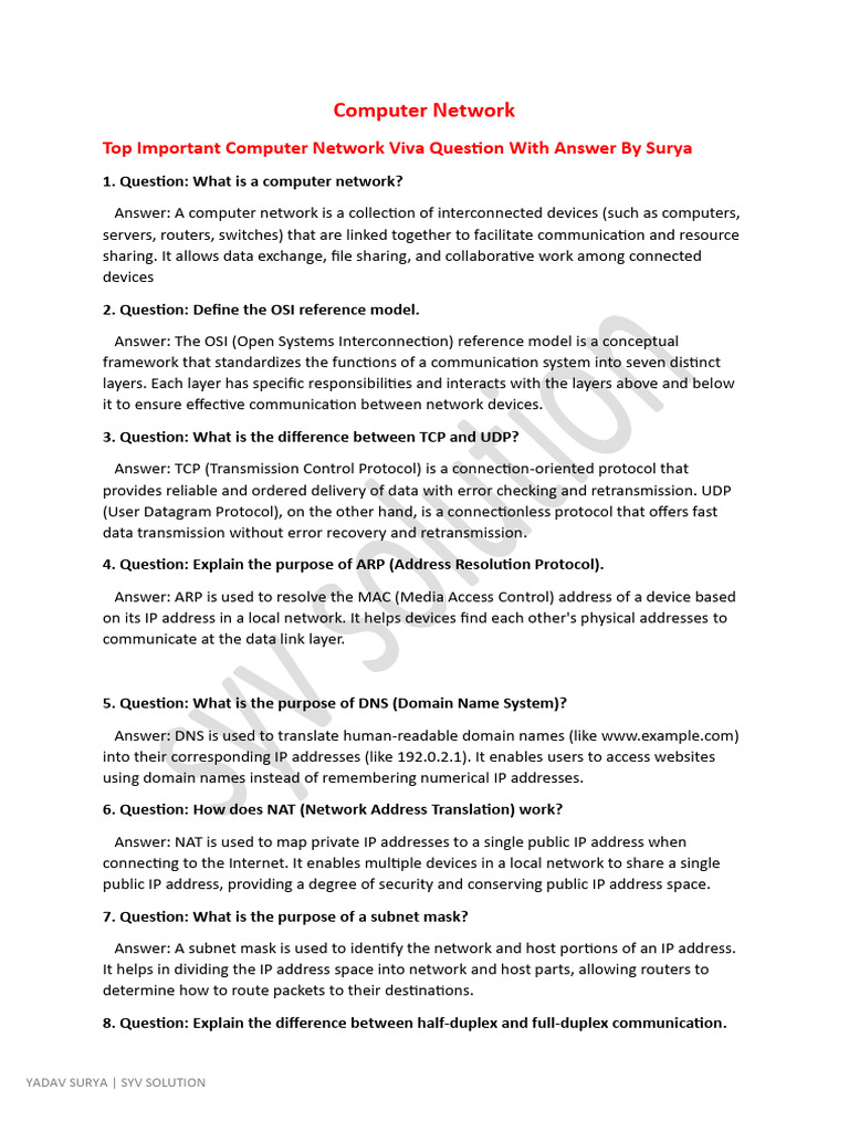 Computer Network Viva Question With Answer by Surya | PDF | Computer ...
