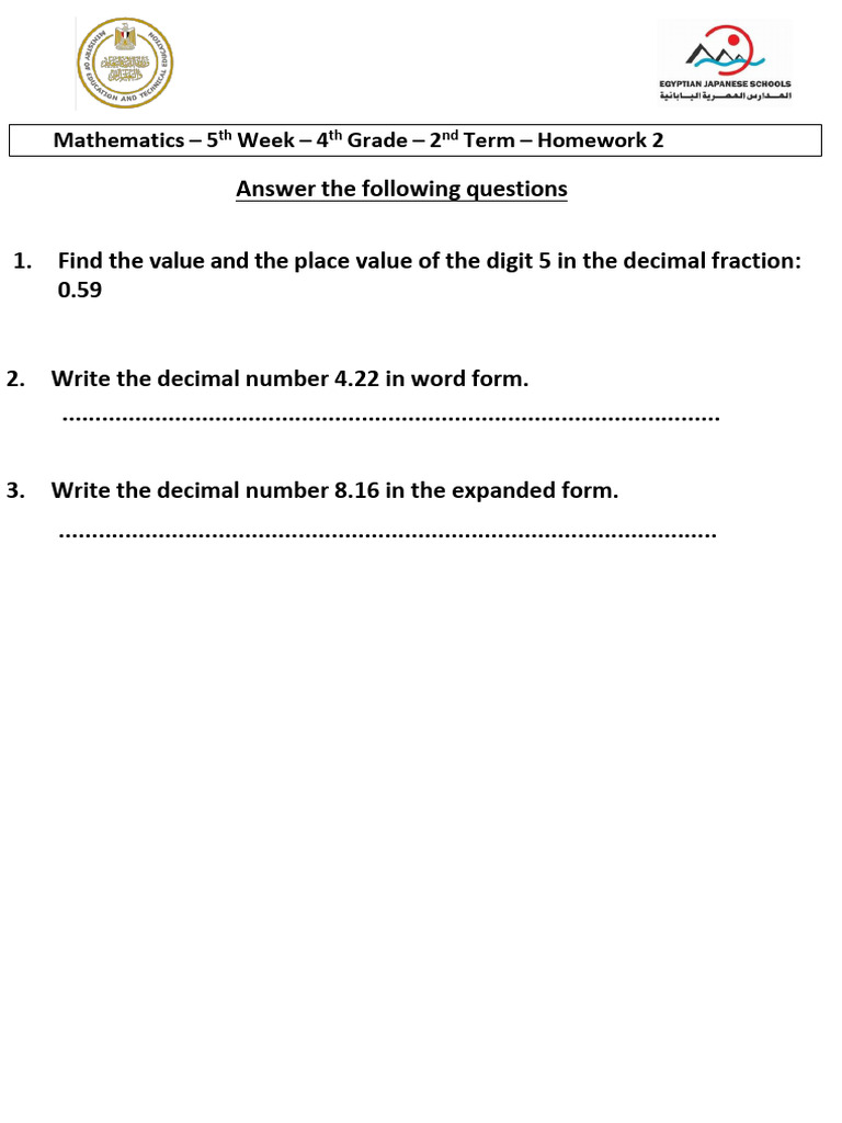 Mathematics 5 Week 4 Grade 2 Term Homework 2: TH TH ND | PDF