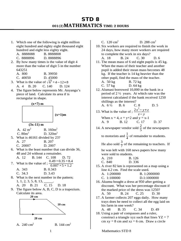 MATHS STD 8 Teacher - Co - .Ke | PDF | Mathematics | Elementary Geometry
