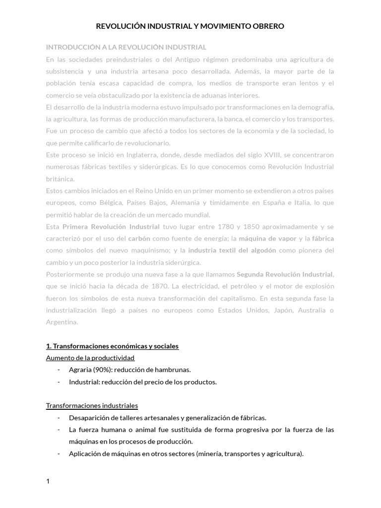 Tema. Revolución industrial y movimiento obrero-2 | PDF | marxismo ...