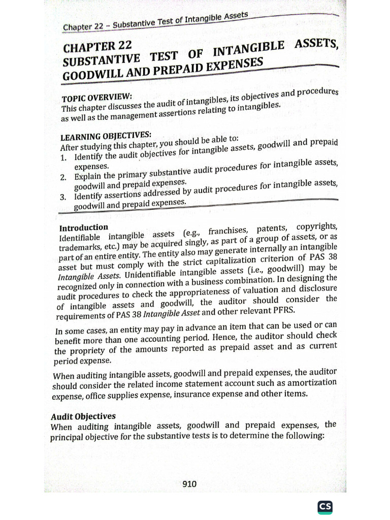 Auditing Assurance 2 CHAPTER 22 Substantive Test of Intangible Assets ...