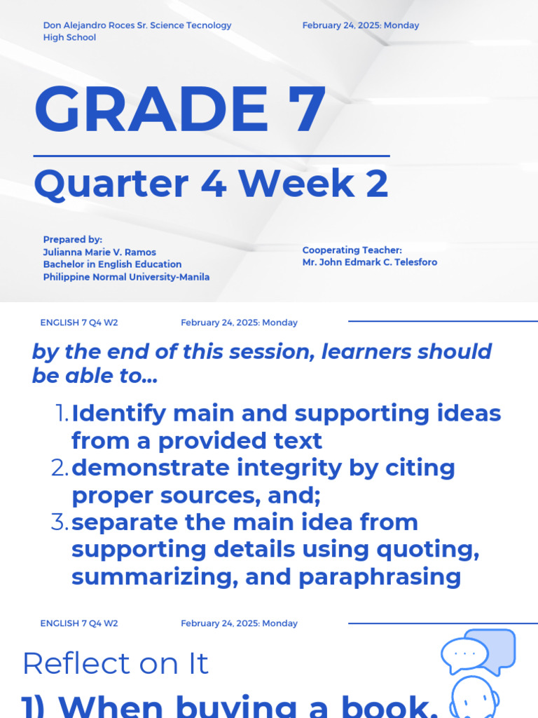 Grade 7 Quarter 4 Week 2 | PDF | Curriculum | Learning