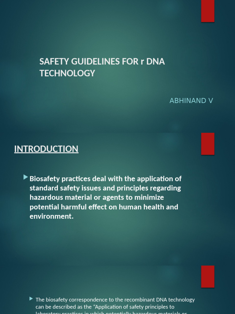 rDNA Technology Safety Guidelines | PDF | Recombinant Dna | Genetic ...