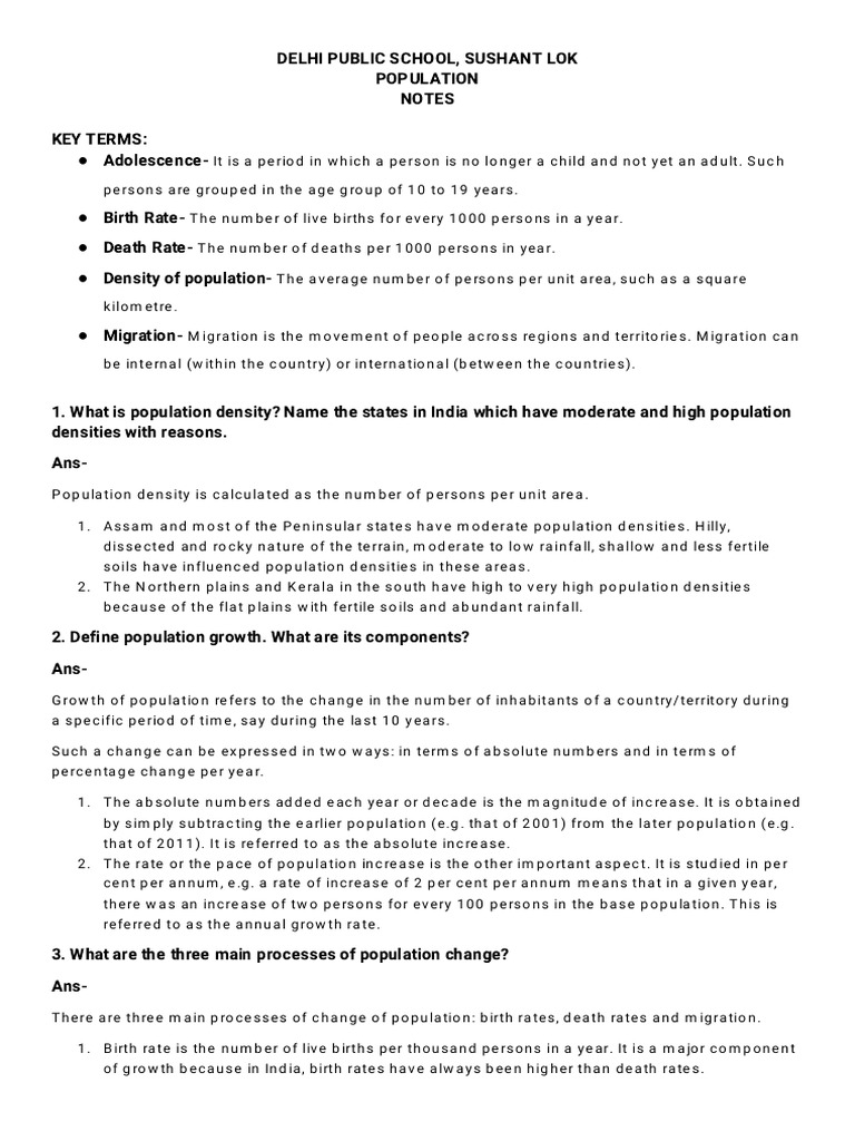 Population high level notes | PDF