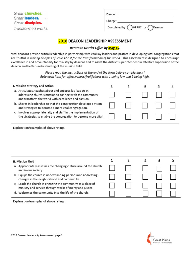 2018 Deacon Leadership Assessment Form | PDF | Laity | Christian Mission