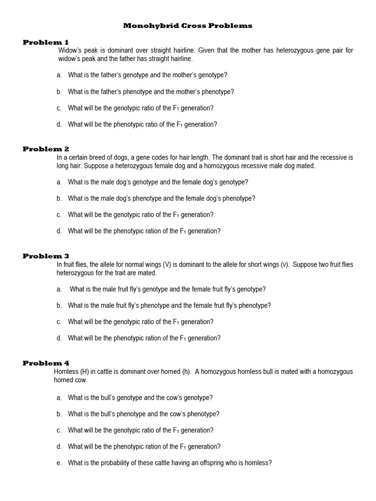 Monohybrid Cross Problems | PDF | Dominance (Genetics) | Genotype