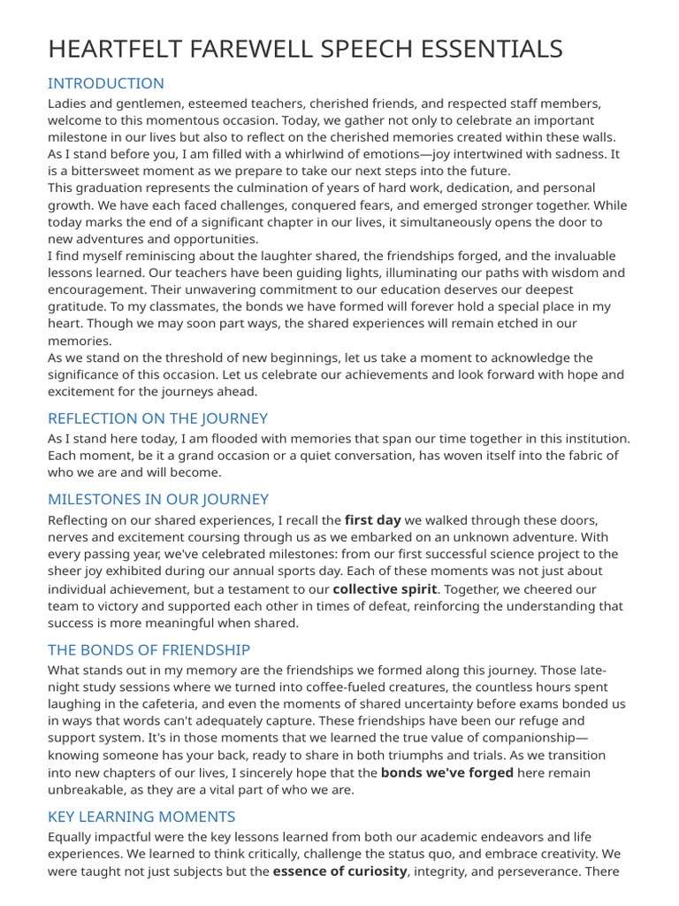 Essential Elements of a Farewell Speech | PDF | Friendship | Cognition