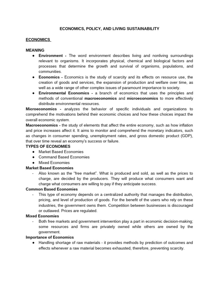Economics, Policy, and Living Sustainability | PDF | Economics ...