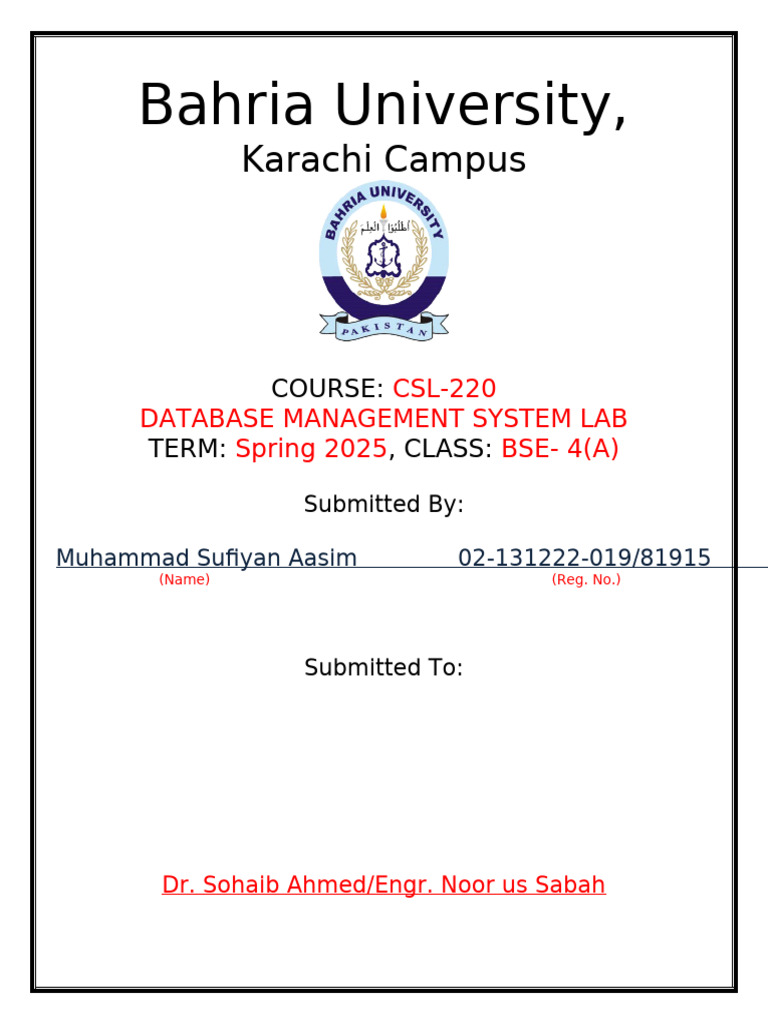 DBMS LAB 01 (BUKC) | PDF | Information Science | Computer Programming