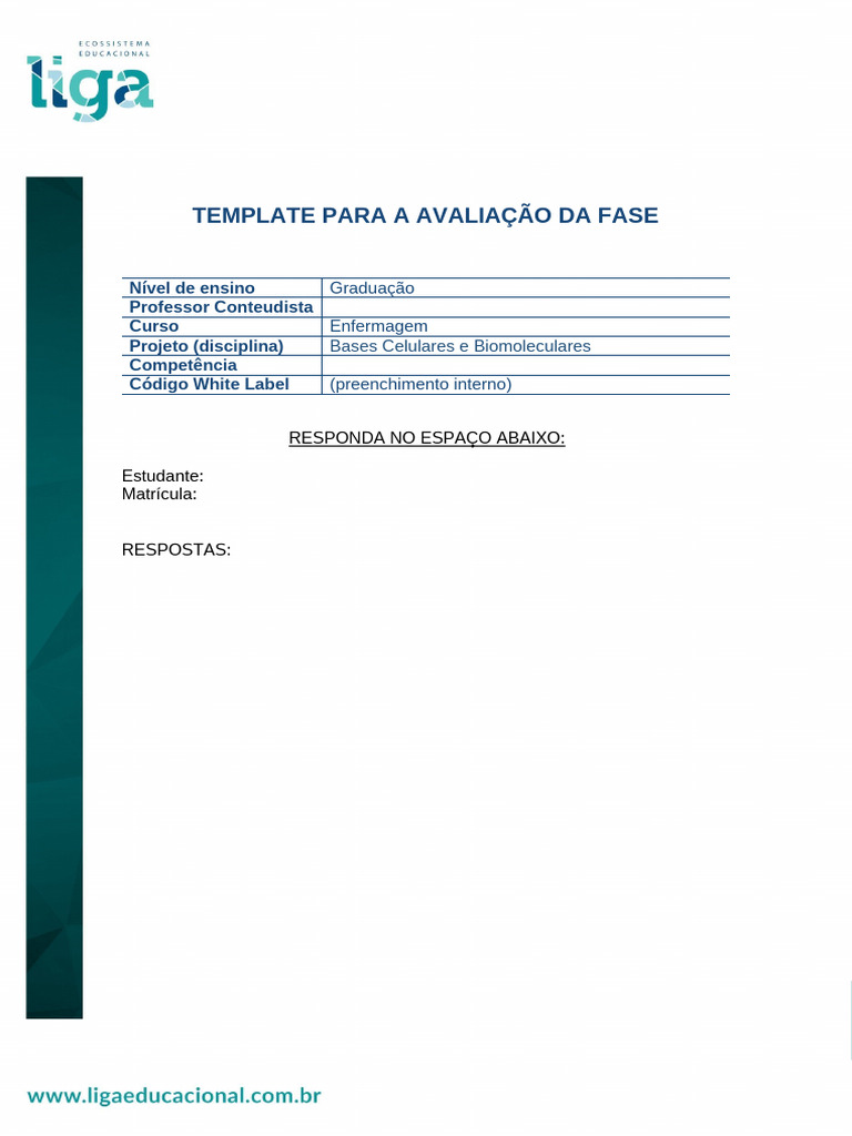 Modelo de Entrega - Fase 1 - Bases Celulares e Biomoleculares | PDF