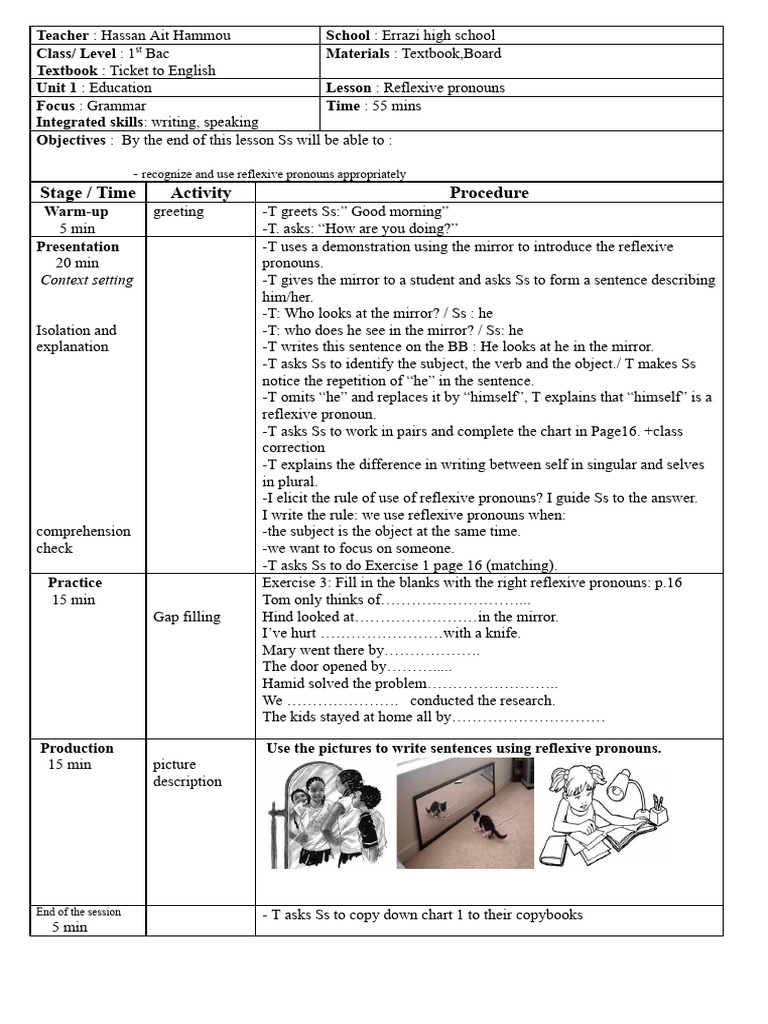 Reflexive Pronouns Lesson Plan | PDF | Languages | Foreign Language Studies