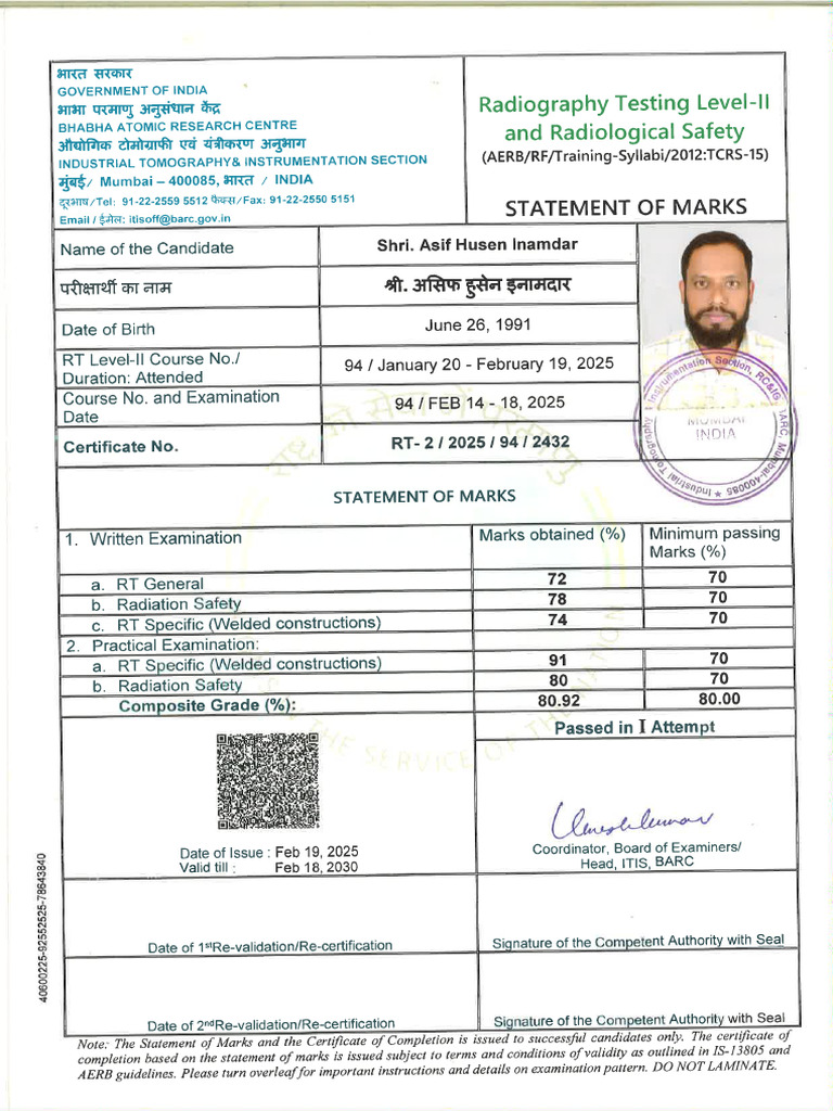 BARC Levrel-II Asif Inamdar | PDF