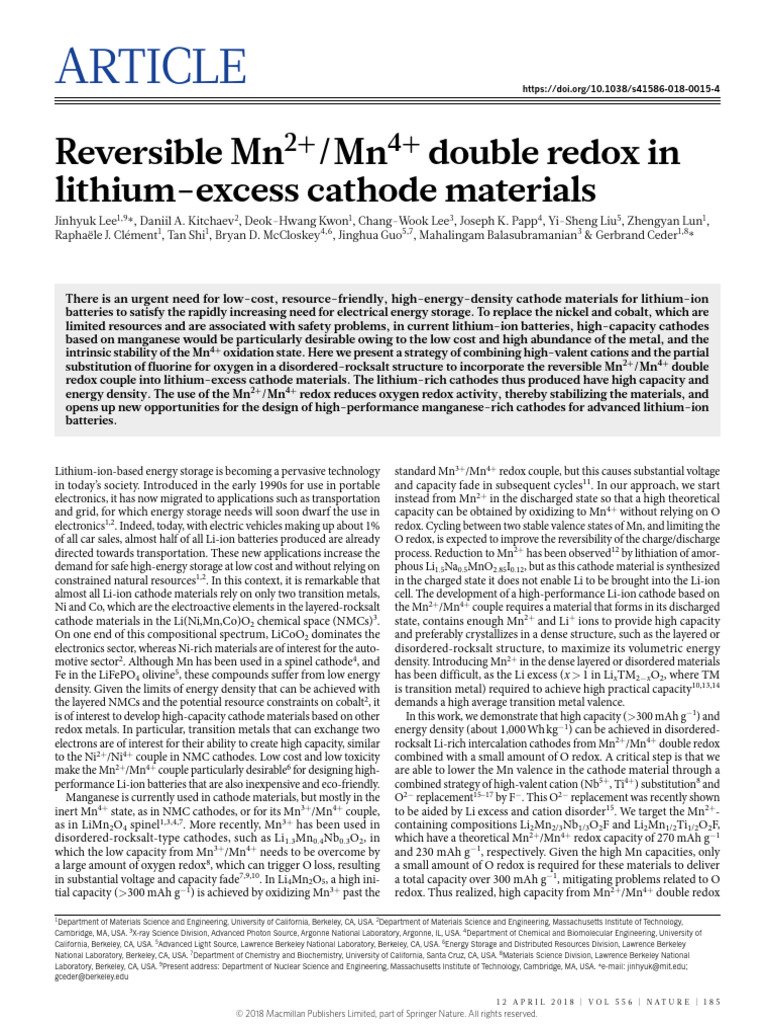 Manganese Redox in Lithium-Ion Batteries | PDF | Lithium Ion Battery ...