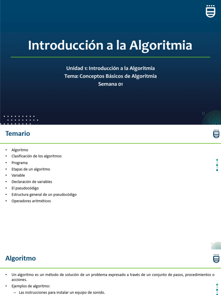 PPT 2024 01 U01 T01 Introducción A La Algoritmia (2326) | PDF | Algoritmos | Programación