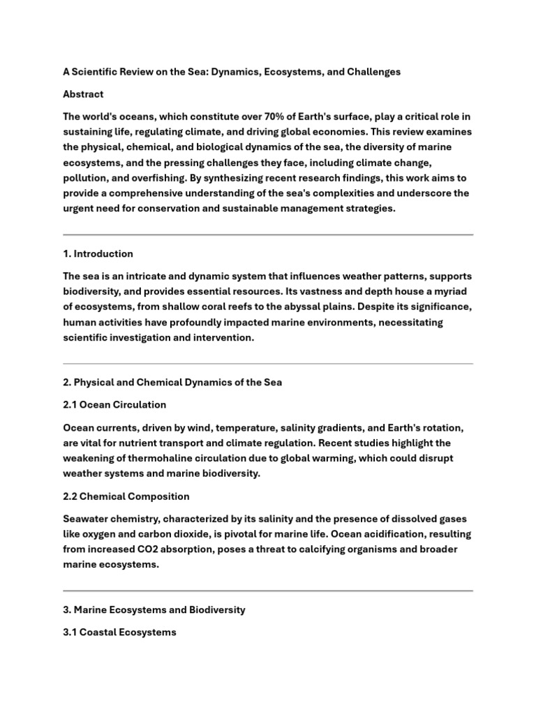Sea Dynamics and Ecosystem Challenges | PDF | Oceans | Sea