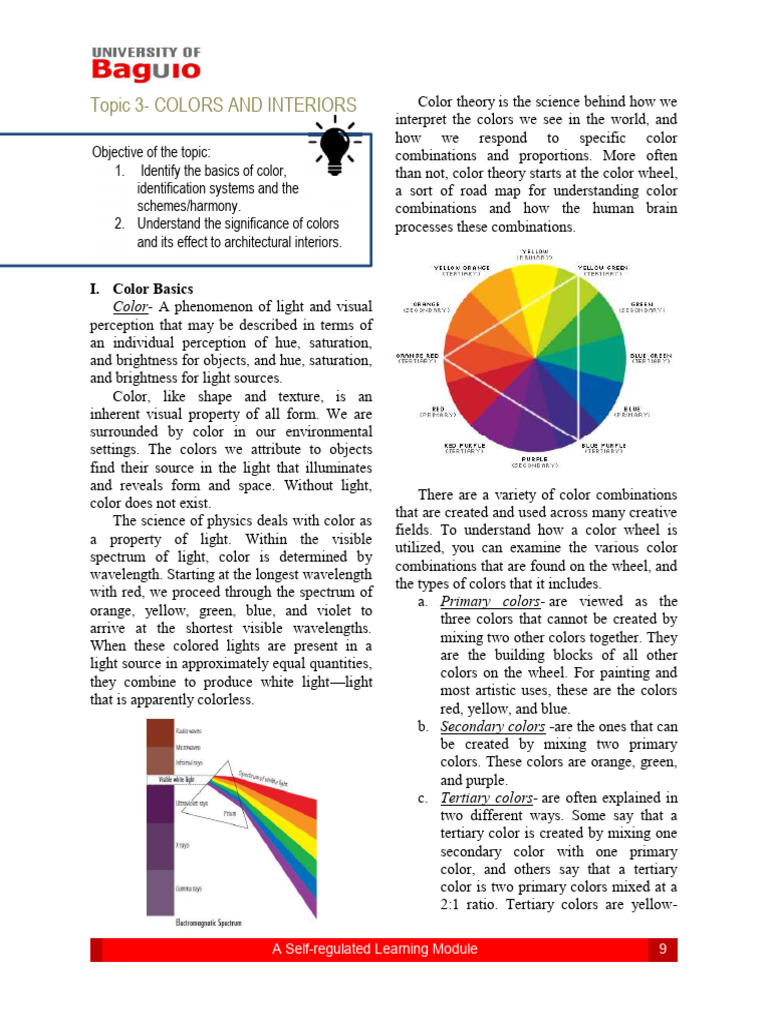 TOPIC 3 - Colors and Interiors | PDF | Color | Hue