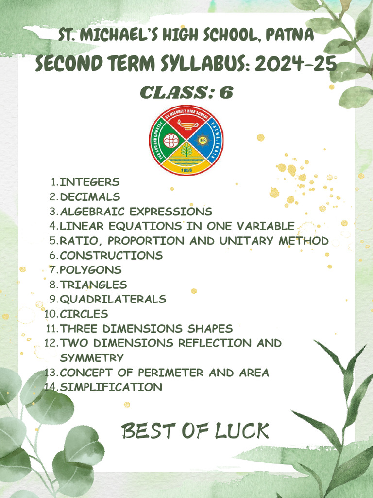 Class 6 Second Term Syllabus 24-25 | PDF