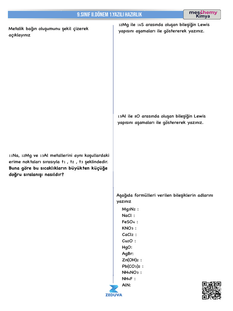 9.sinif Kimya 2.donem 1.yazili Hazirlik | PDF