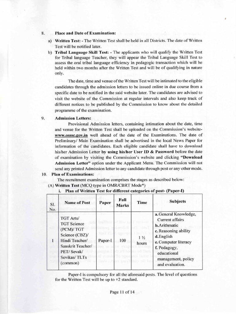 OSSSC TGT Syllabus 1 | PDF