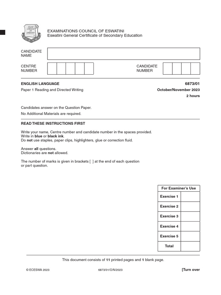 EGCSE English Language 2023 Question Paper 1 | PDF