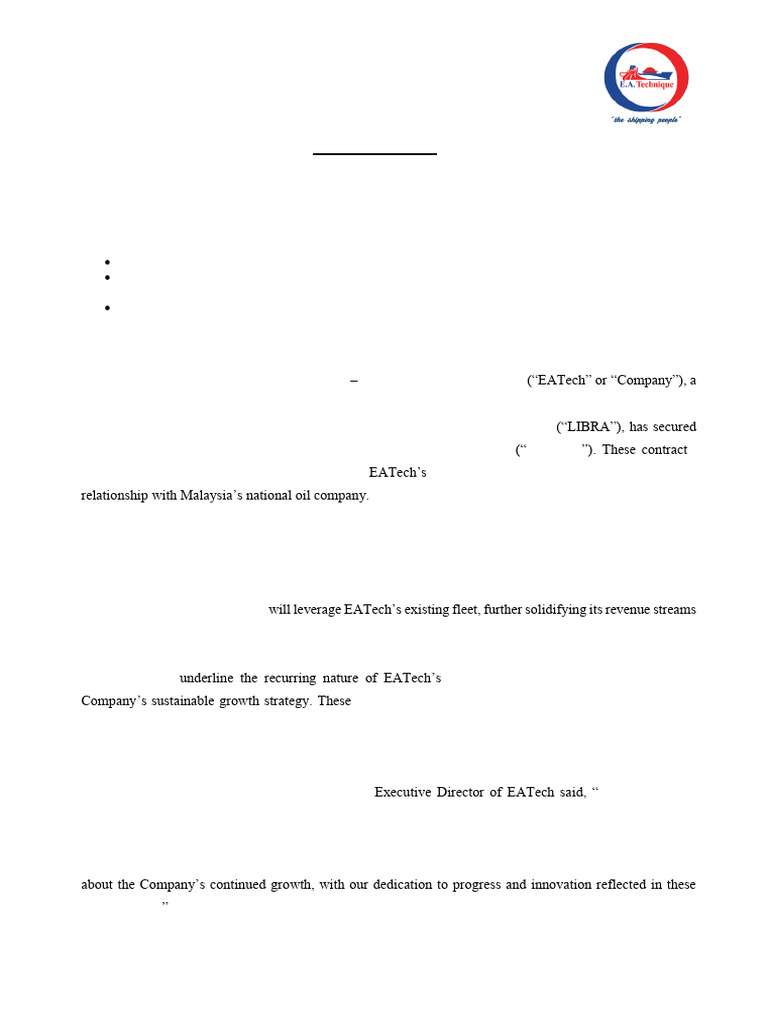 EATech Secures RM63.9M PETRONAS Contracts | PDF | Landline | Water Transport