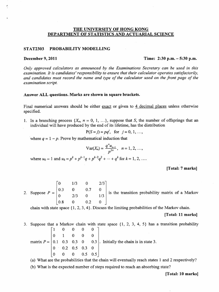 2303 1112sem1 | PDF | Markov Chain | Probability Theory