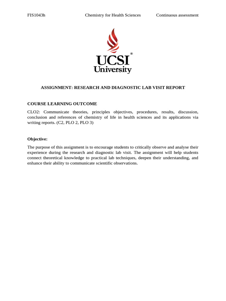 Lab Visit Report for Health Chemistry | PDF | Experiment | Science