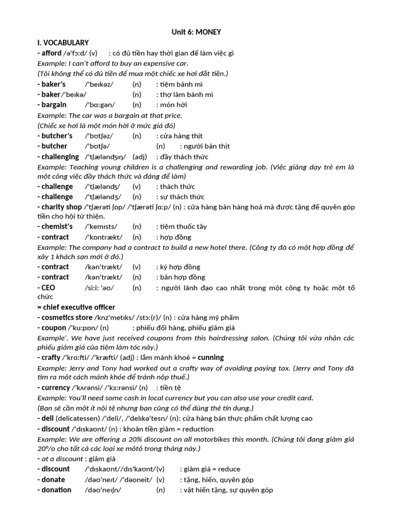 Unit 6 - MONEY | PDF
