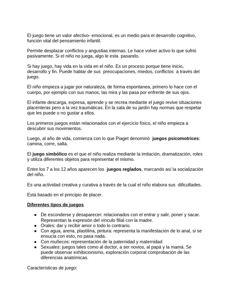 El Juego Tiene Un Valor Afectivo - Emocional, Es Un Medio para El ...