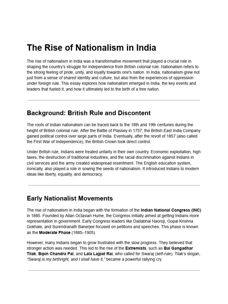 Rise of Nationalism in India | PDF | Indian Independence Movement ...