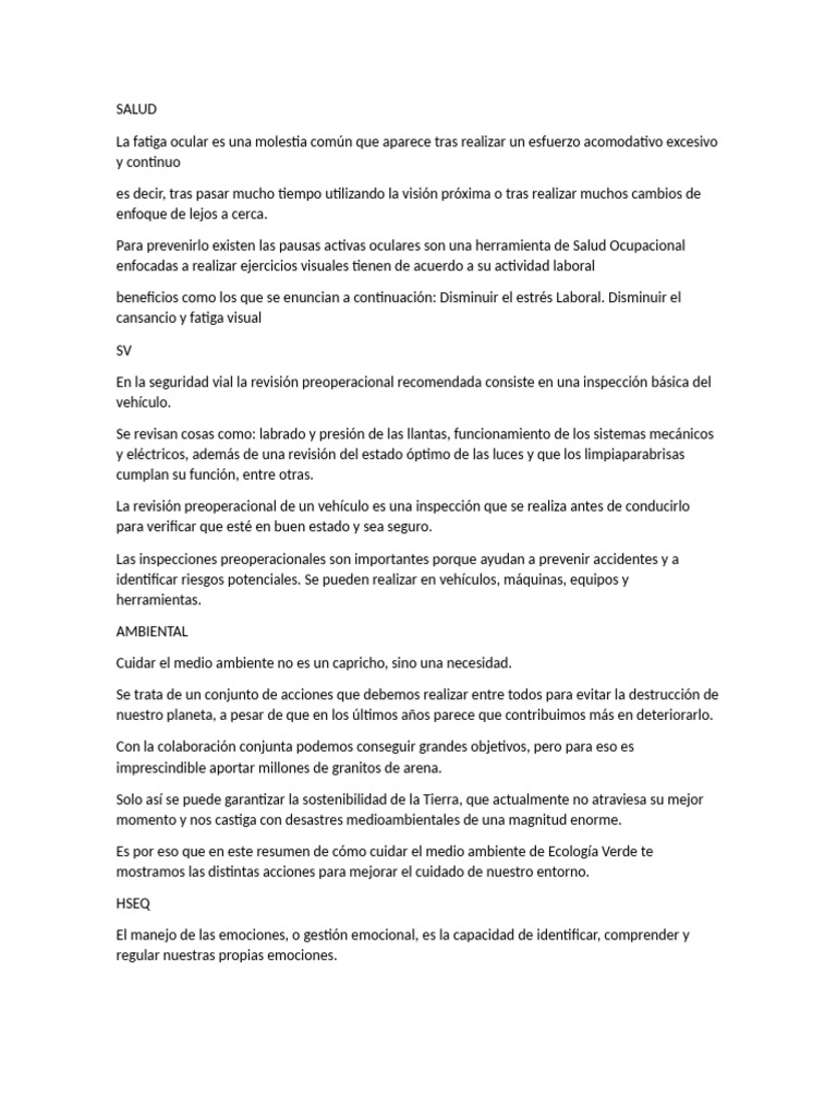 Temas Hseq Salud Seguridad Vial Ambiental Y Hse Pdf Las