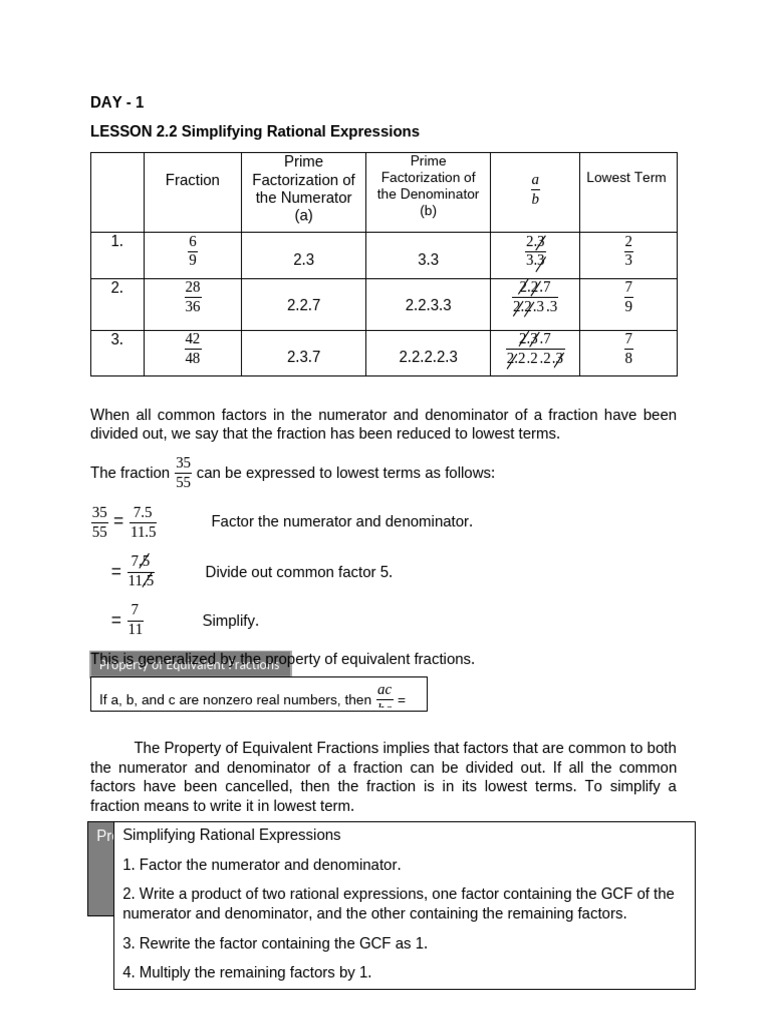 Simplifying Rational Expressions Guide | PDF | Factorization | Multiplication