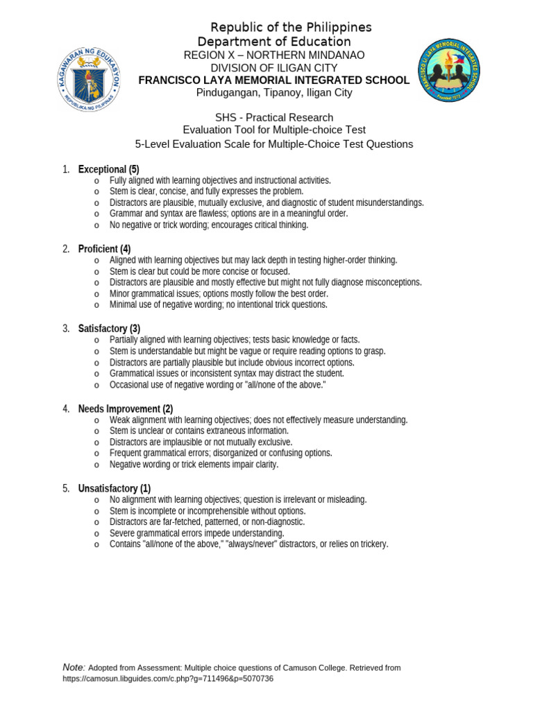 evaluation tool for multiple choice test | PDF | Multiple Choice ...