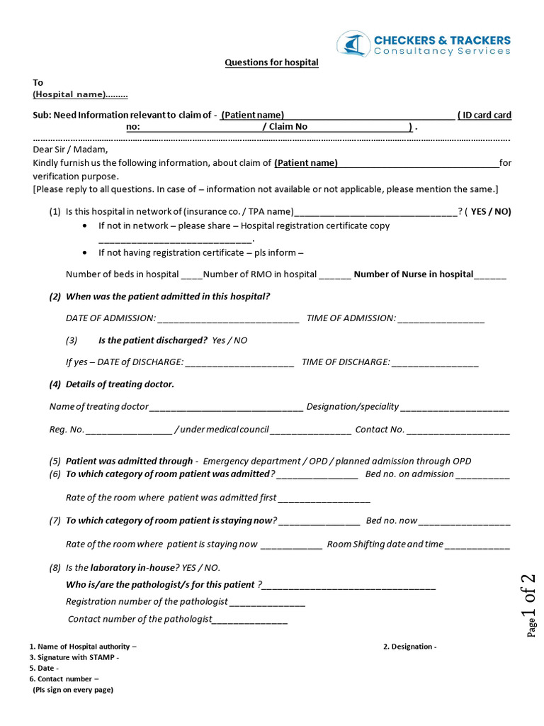 FORM C Questions For Hospital | PDF | Hospital | Payments