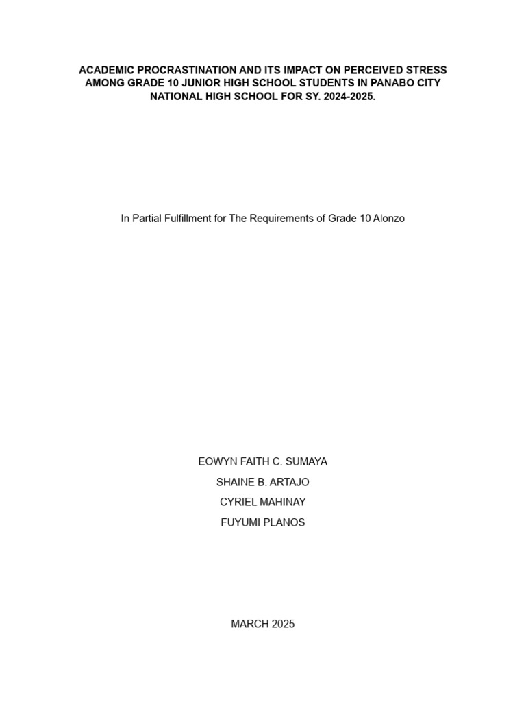 Academic Procrastination and Its Impact on Perceived Stress Among Grade 10 Junior High School ...
