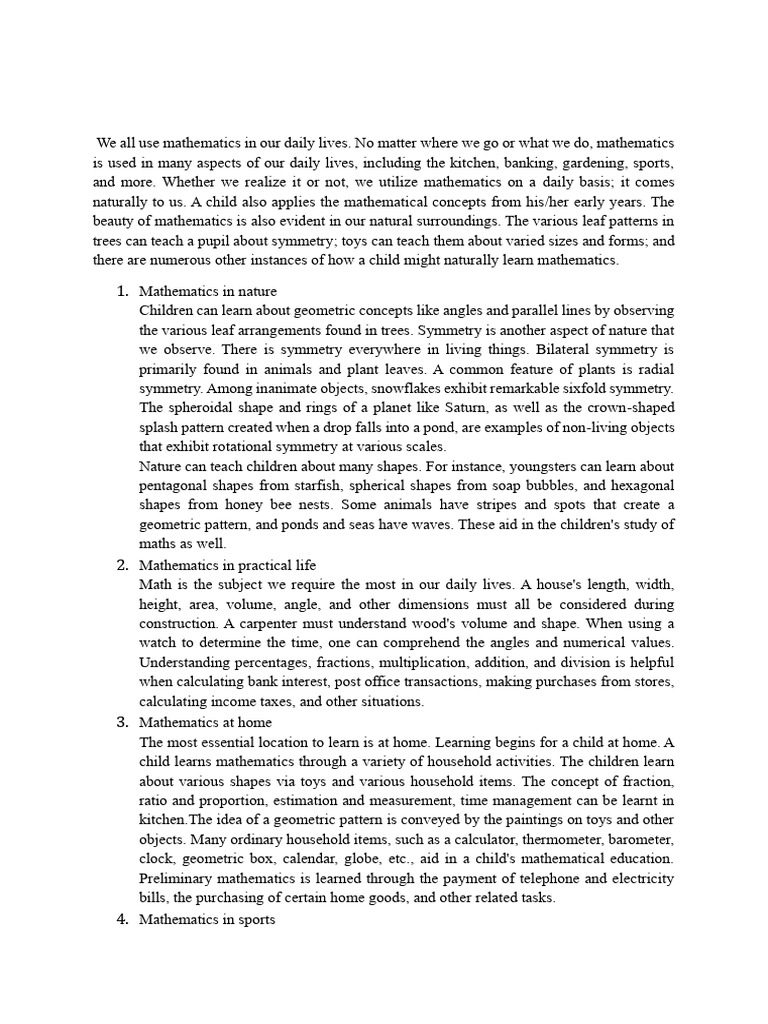 Mathematics in Everyday Life Applications | PDF | Pattern | Symmetry