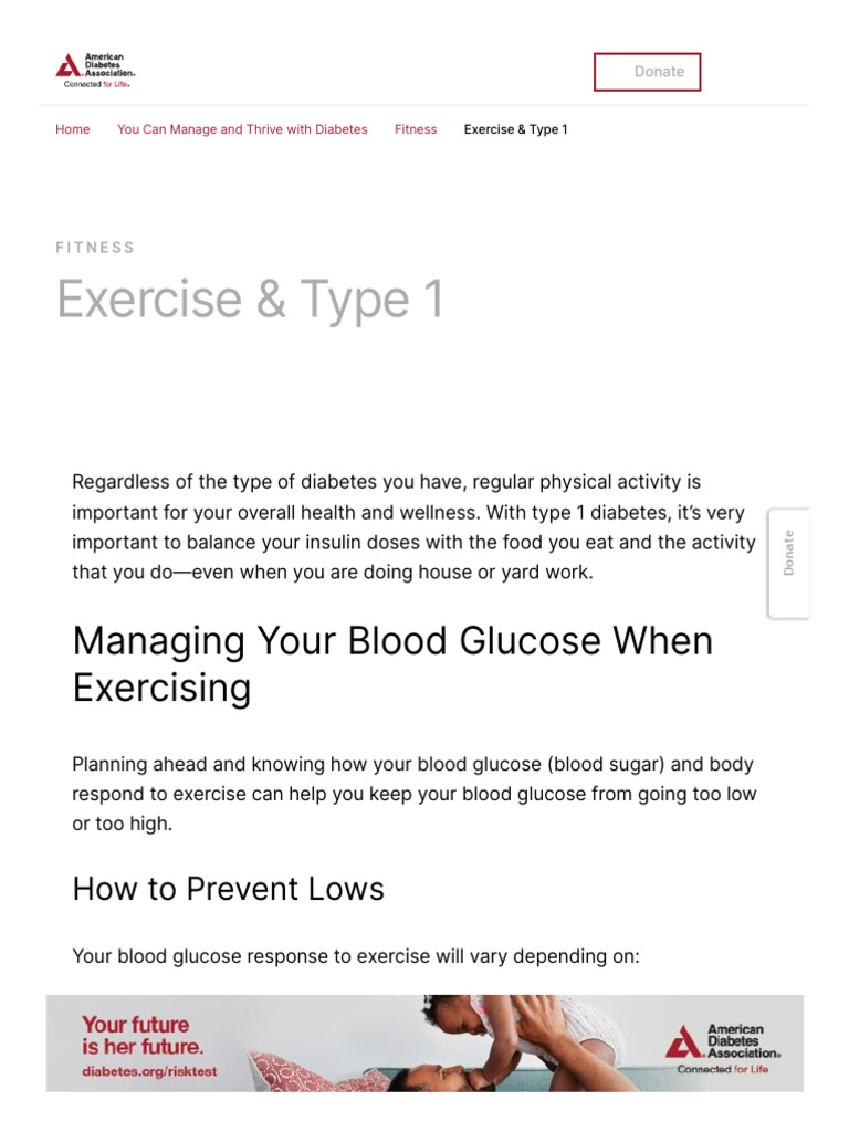 Exercise and Type 1 DM by ADA | PDF | Hypoglycemia | Medical Specialties