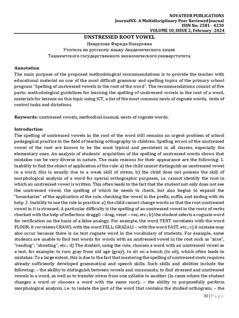 Unstressed Root Vowel 84caf134 | PDF | Stress (Linguistics) | Word