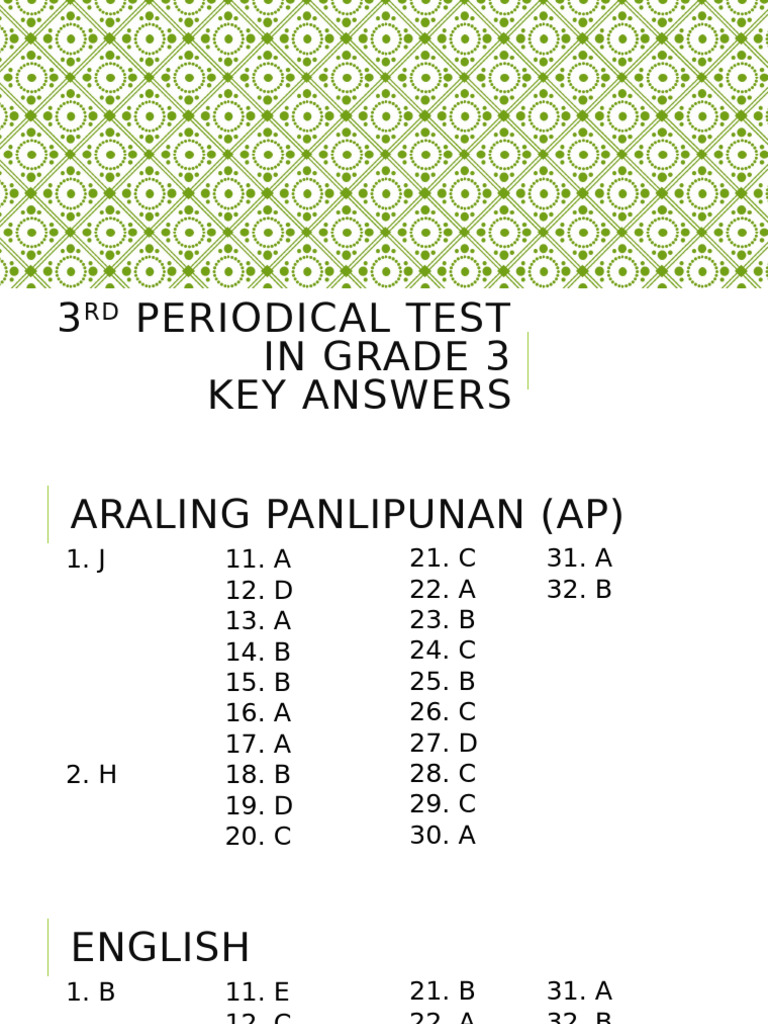 Grade 3 3rd Periodical Test Answers | PDF