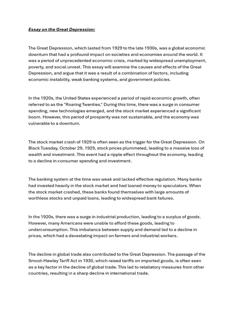 Causes and Effects of the Great Depression | PDF | Great Depression ...