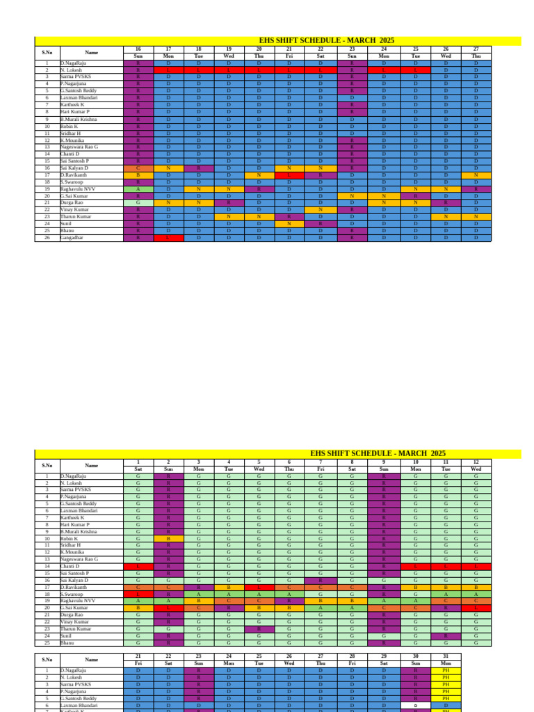 EHS Shift Schedule - March - 2025 ATA Schedule | PDF | Cinema Of India