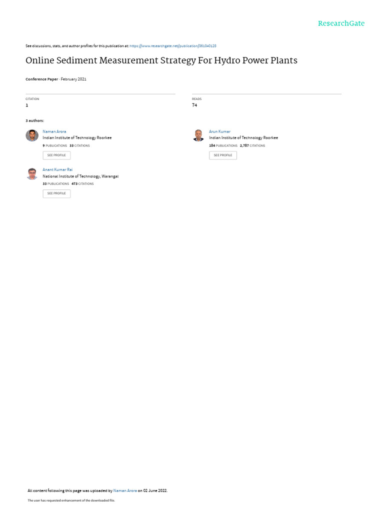 Online Sediment Measurement Strategyfor Hydro Power Plants | PDF ...