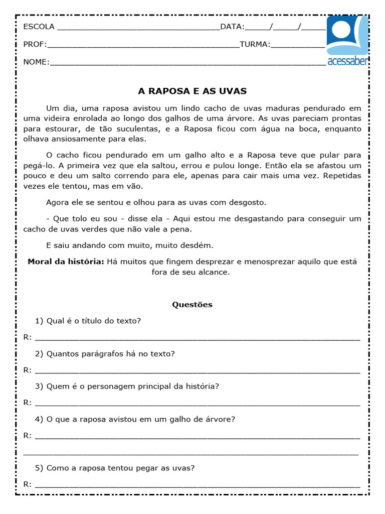 A Raposa e as Uvas: Moral da História | PDF