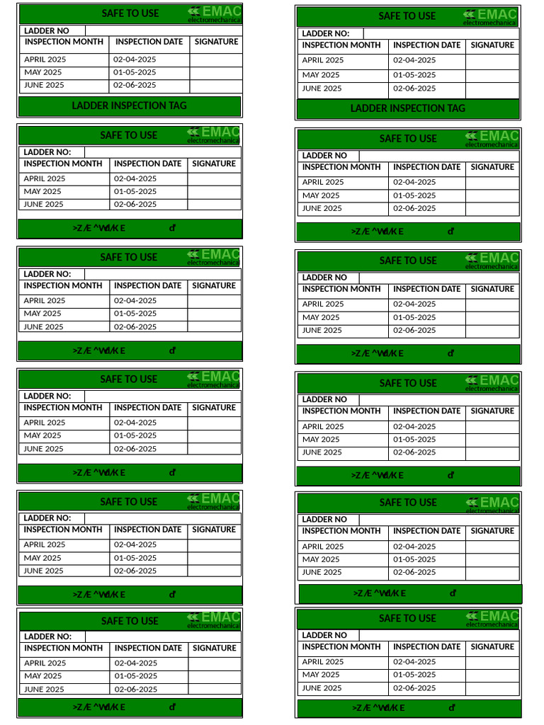 LADDER Inspection Tag Green - A3 | PDF