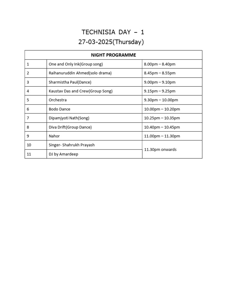 Night Schedule - 1 | PDF